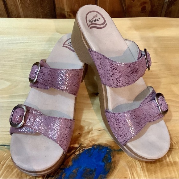 Dansko | Shoes | Dansko Metallic Pink Wedge Clog Sandal | Poshmark
